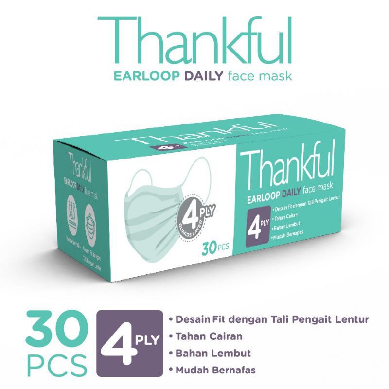 Thankful Earloop Adult Mask 4 Ply Daily Mask - Box Contents 30 Pcs ...