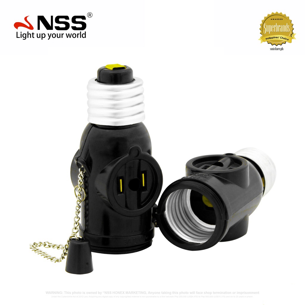 NSS ★ Chain Pull Socket w/2 Flat Pin Outlets E27 Screw Lamp Holder NS ...
