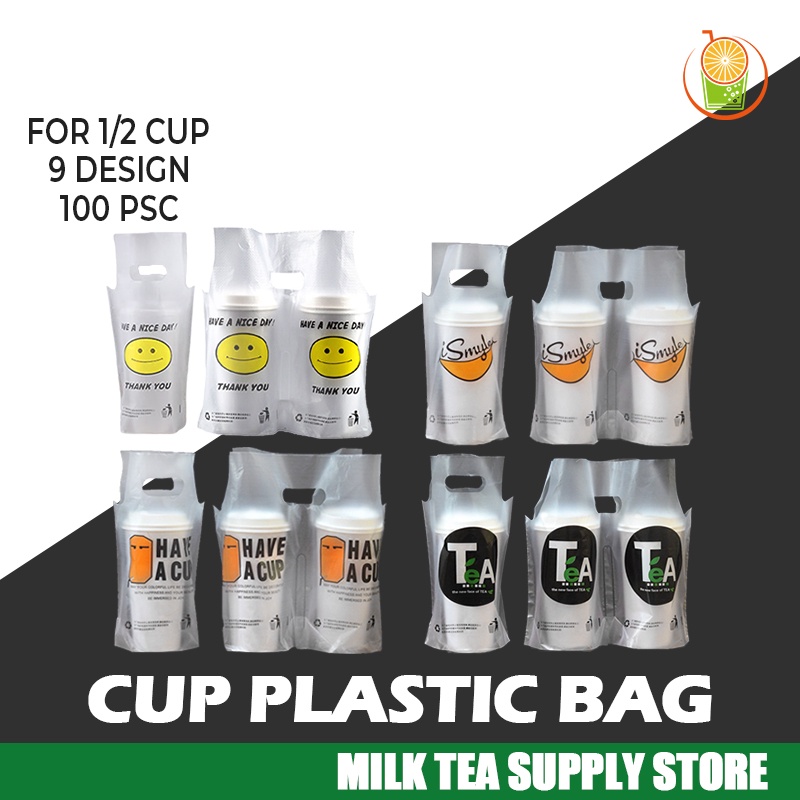 100pcs Take Out Plastic Bag For Milk Tea Cup Coffee Cup Plastic ...
