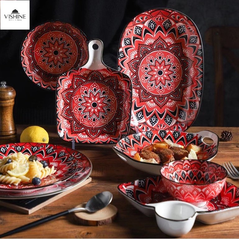 VISHINE Moroccan Vintage Ceramic Tableware Dinner Salad Dessert Serving ...