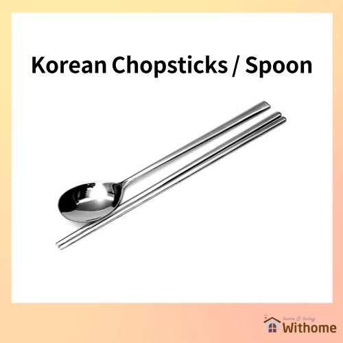 Korean Stainless Steel Spoon + Chopsticks Set Cutlery / Korea Kitchen ...