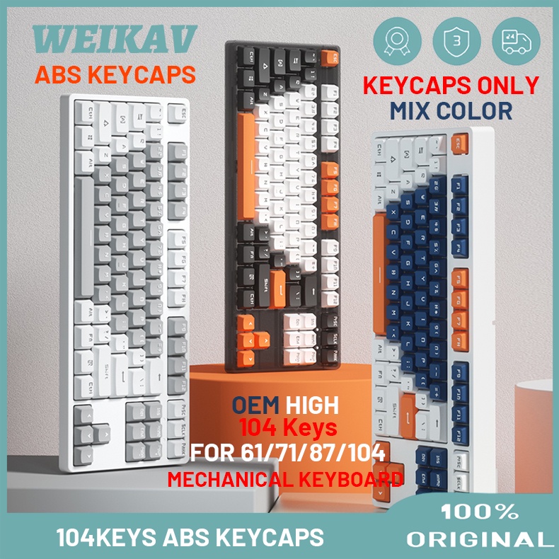 WEIKAV 104Keys Keycaps Mixed Color Backlit Keycap for Mechanical Keyboard OEM Keycap for ...