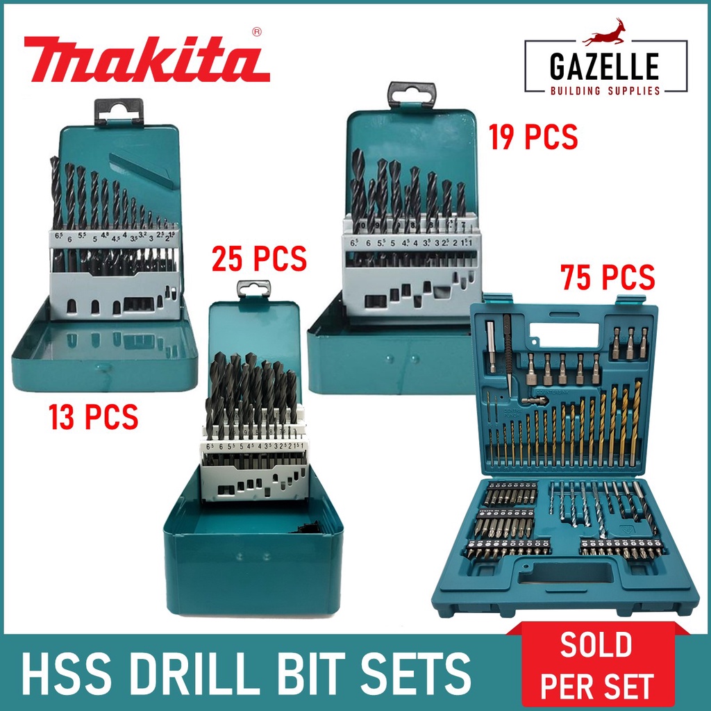 Makita HSS-R Drill Bit Sets - 13 / 17 / 19 / 25 (w/ Screw Bits) pcs D ...