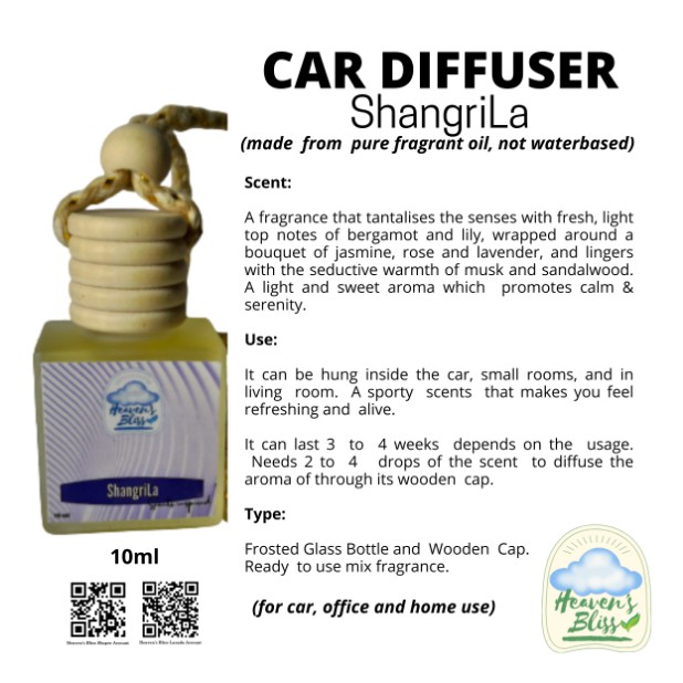Heaven's Bliss Shangrila Car Hanging Diffuser | Shopee Philippines