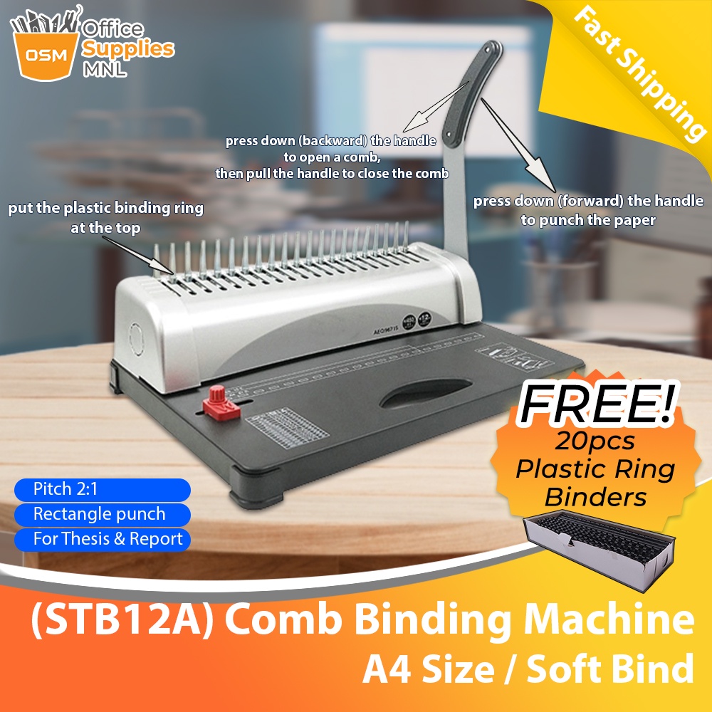 Comb Binding Machine STB12A A4 Size 21 Holes Punched Sheets FREE 20PCS ...