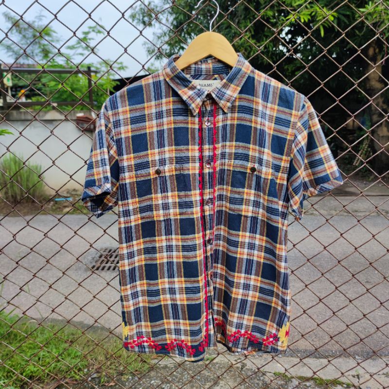 Beams Japan Multicolor Plaid Native American Embroidered Casual Shirt ...