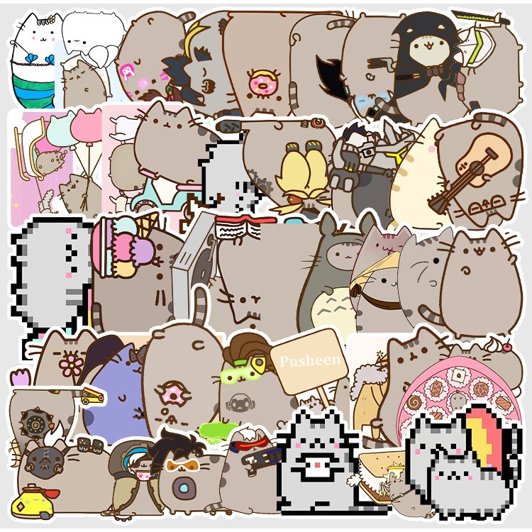 (Set Of 50 Pieces) Cute Pusheen Cat Stickers Decorated Laptops, Helmets ...