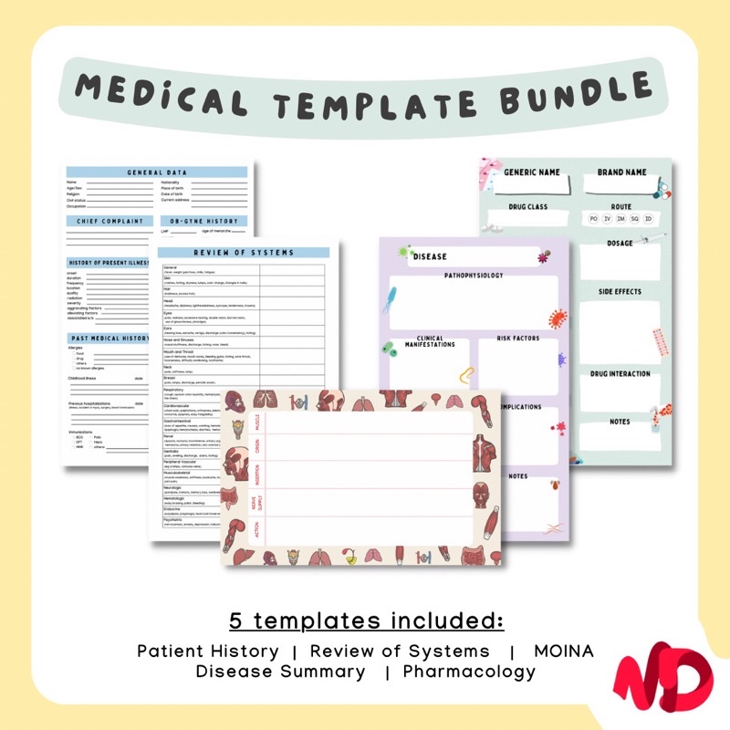Medical Template Bundle - 5 pads (MOINA, Disease Summary, Pharmacology ...