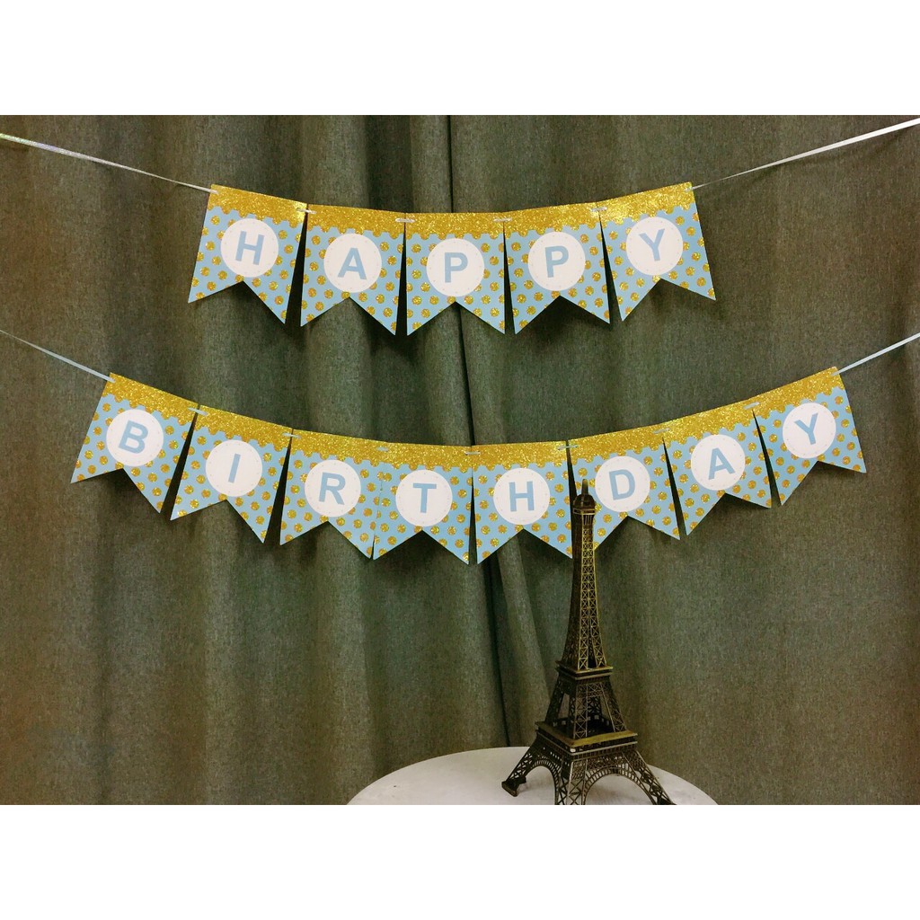 Blue polka dot Happy Birthday letters with glitter party decoration ...