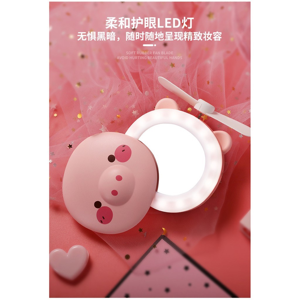 Beauty Pig Portable LED Mirror Fan Pocket USB Charging Mini Hand Fan ...