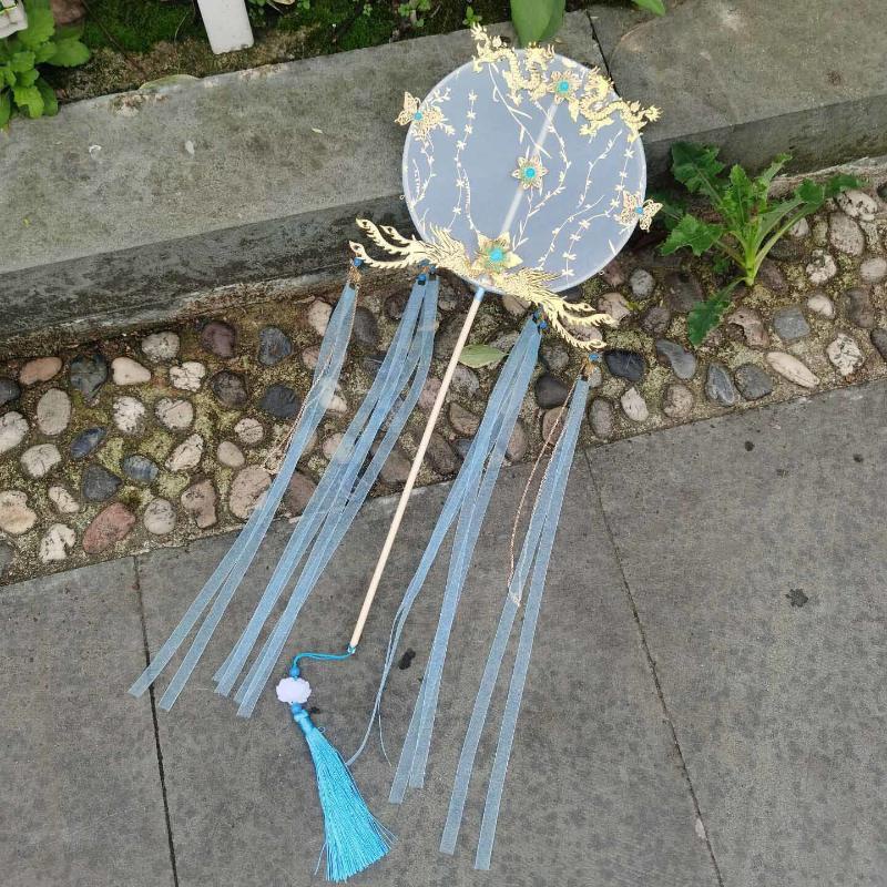 Hanfu round fan hand-facing palace fan China wind long handle dance ...