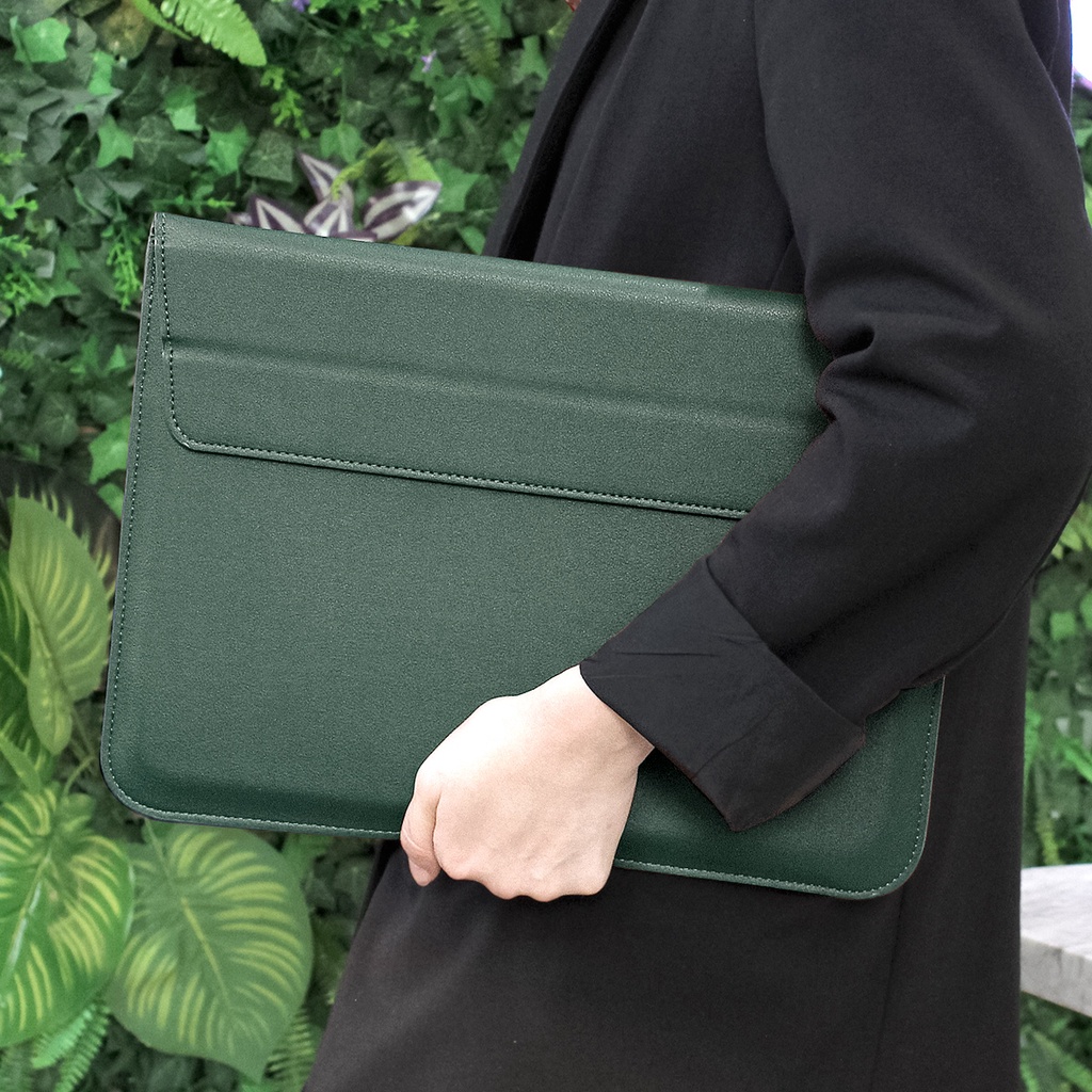 New Dark Green Leather Envelope Bag For Laptop 2022 M1 M2 Air Pro 11 6