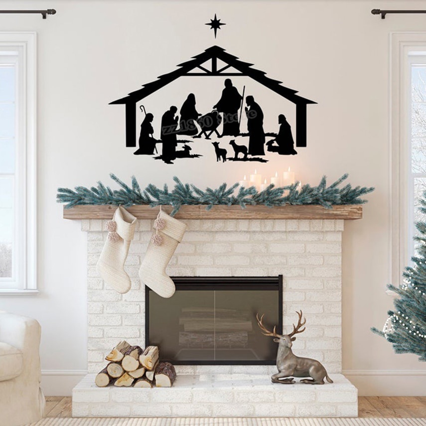 Christmas Religious Wall Decal Nativity Jesus Birth Nativity Scene Religious Wall Sticker Holy ...