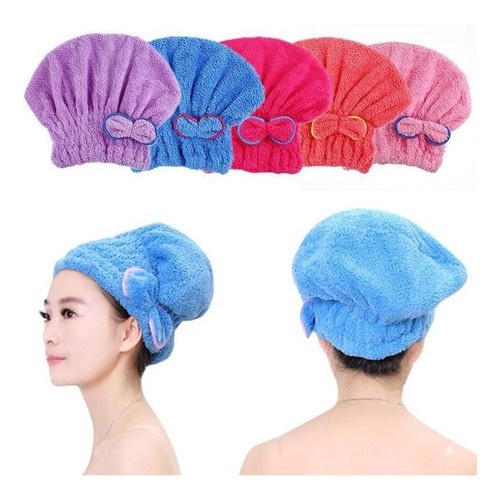 Microfiber Drying Cap Hair Turban Bath Towel Cap with Bow Spa Bath ...