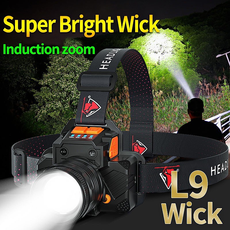 Headlight Flashlight With Sensor Zoom Headlight Rechargeable Waterproof ...