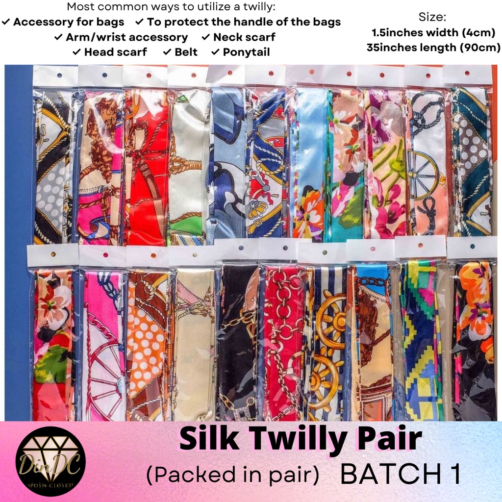 BATCH 1 Silk Twilly Pair 2 pieces 1 piece packed in plastic for bags ...