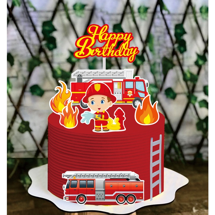 Cake Topper Firefighters Fireman Set Fire Ladder Truck DIY Cake Cupcake ...