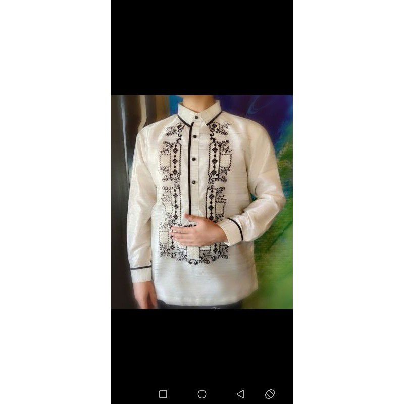Special barong cream organza and gina with black embroidery | Shopee ...