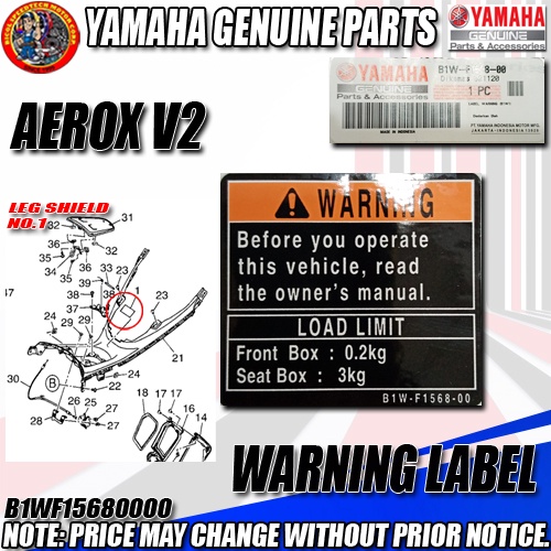AEROX V2 WARNING LABEL (YGP) (GENUINE: B1W-F1568-00) | Shopee Philippines