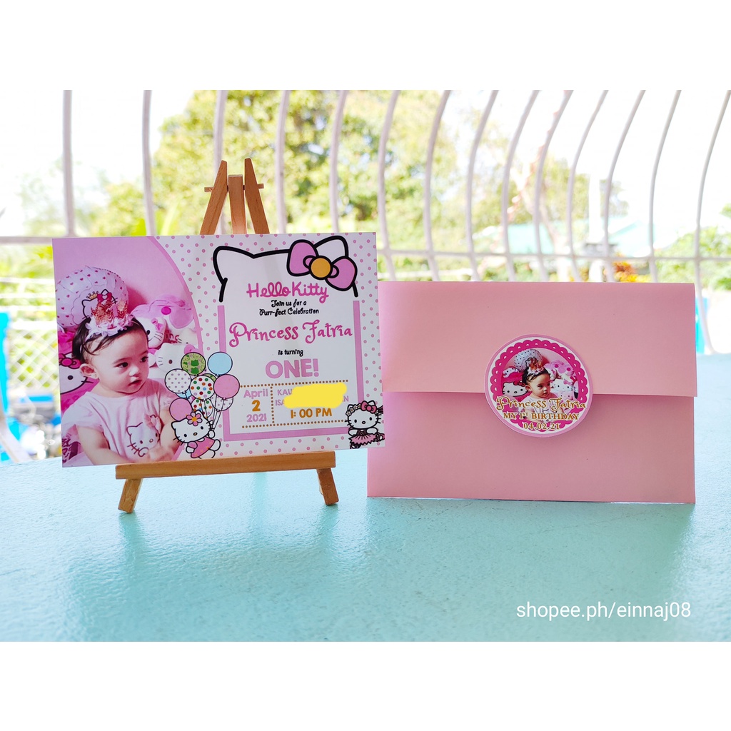 Hello Kitty Invitation White-Pink 3R size | Shopee Philippines