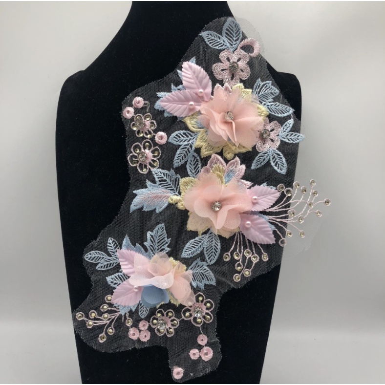 1 Piece Flowers Imitation Pearl Lace Collar Embroidery DIY 3D Tulle ...