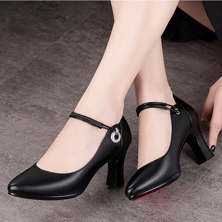 Capomos Leather Close Round Toe Heels for Women Black 2 Inches 2023 ...