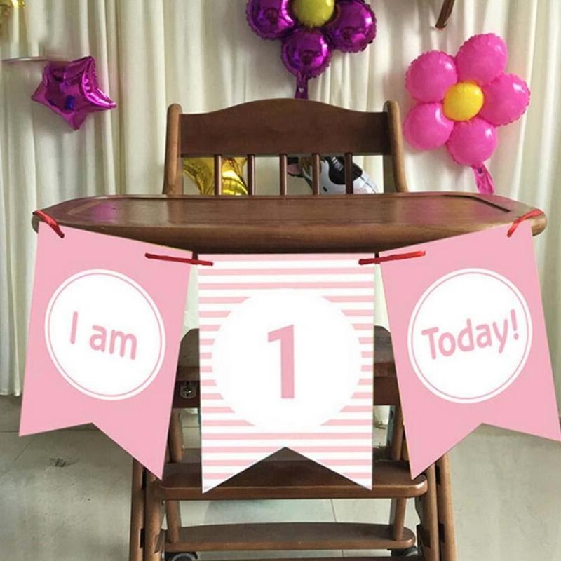 I am 1 Today Chair Paper Banner Garland for Baby Boy Girl First 1st ...