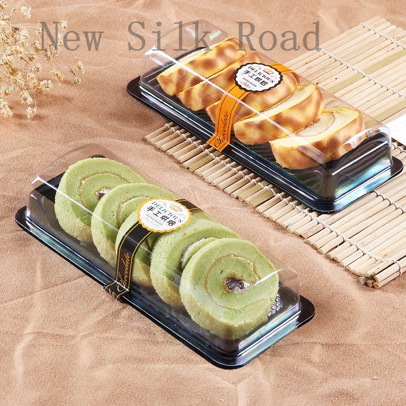 Cake roll box Transparent suction trapezoidal box Baking cake roll ...