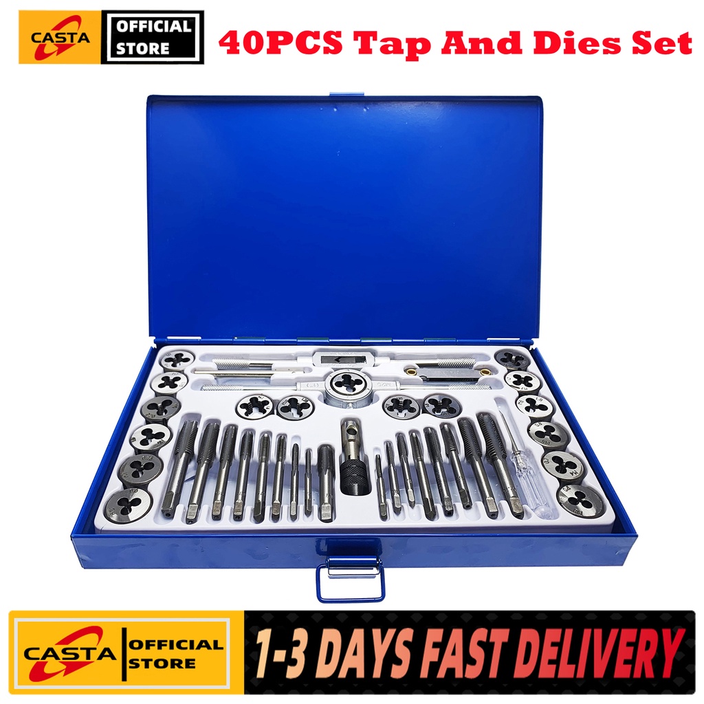 Casta 40pcs Tap Die Set M3-M12 Screw Thread Metric Taps Wrench Dies Hand Threading Tools ...