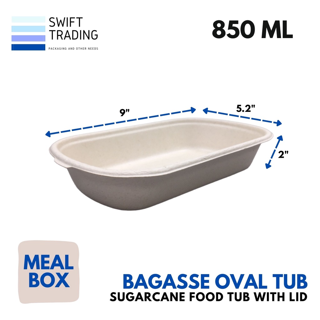 Sugarcane Oval Food Tub 850ml / Pastry Bagasse Oval / Takeout box (Sold ...