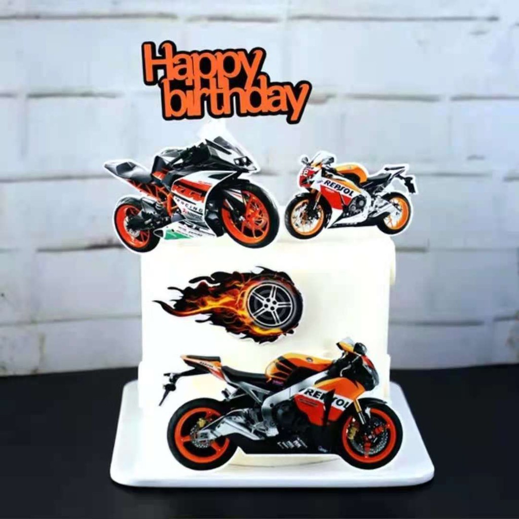 Racing Motorcycle Set Paper Card Cake Topper Plug In Baking Props