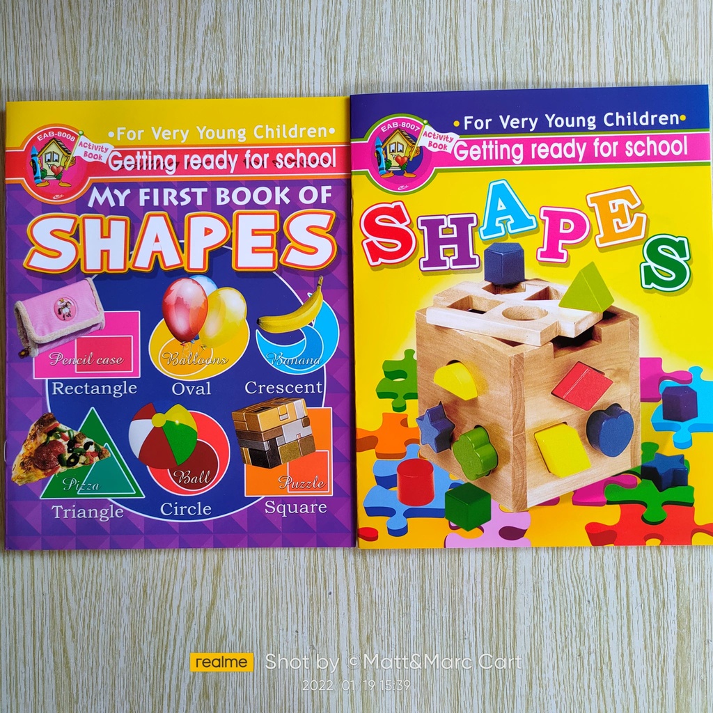 Basic Shapes Activity Book color it connect the dots match it write its ...