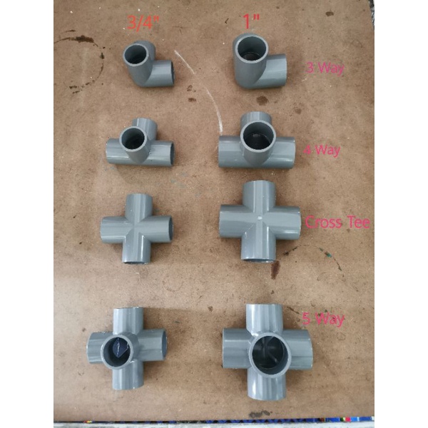 PVC Fitting Connector Joint 3 4 5 way Elbow Cross Grey Pipe Penyambung ...