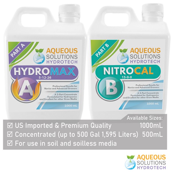 Hydroponic Nutrient SET Hydromax part A + NitroCal B 1000mL 500mL 120mL ...