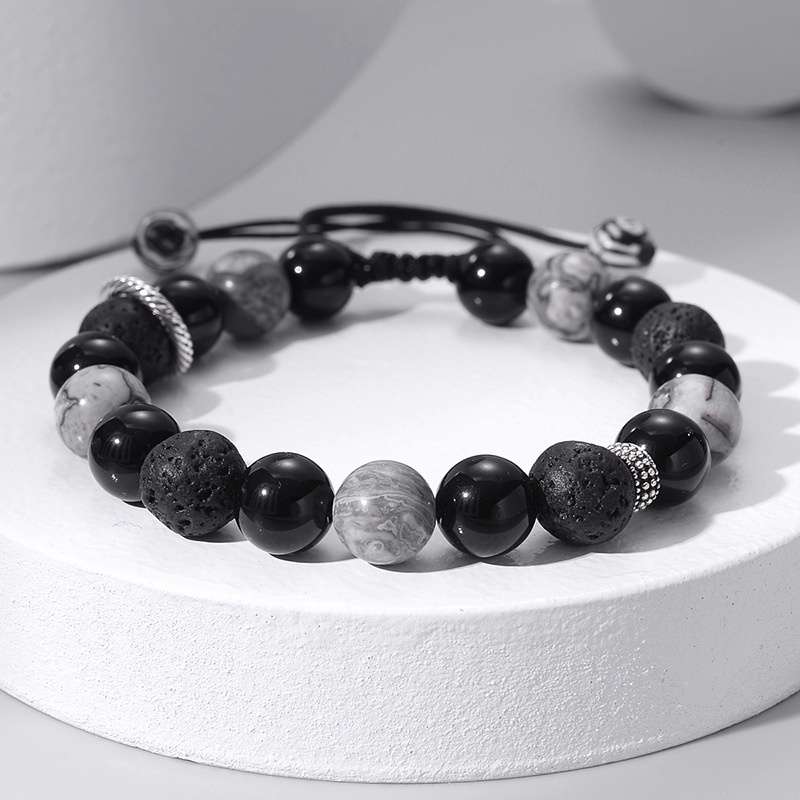 10mm volcanic stone Beaded Rope Bracelet men's manual adjustable Bead ...