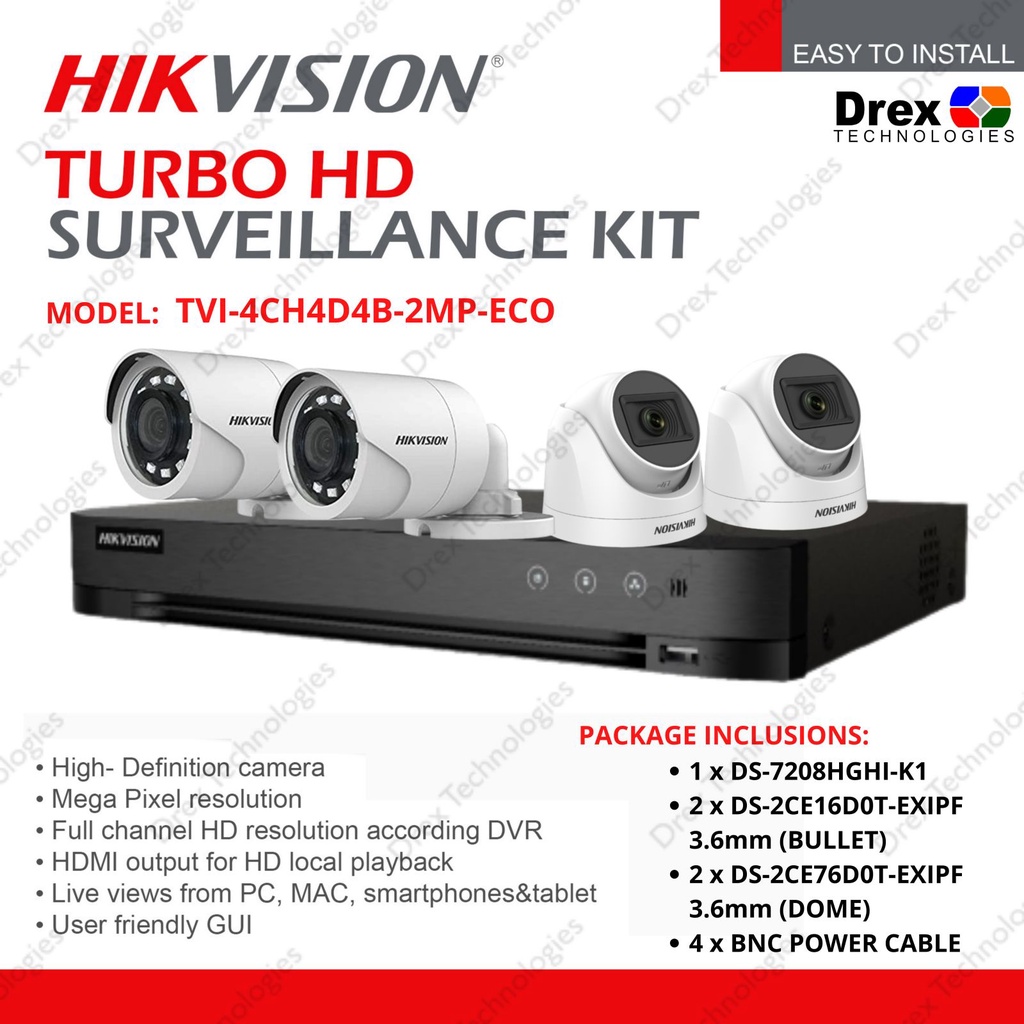 Hikvision TVI-4CH2D2B-2MP-ECO 4Channel Turbo HD Surveillance kit ...