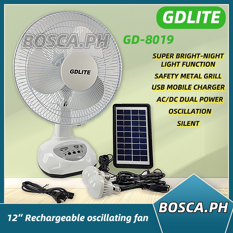 BOSCA 12"-16" AC DC Solar Recahrgeable Fan Desk With Led Light | Shopee ...