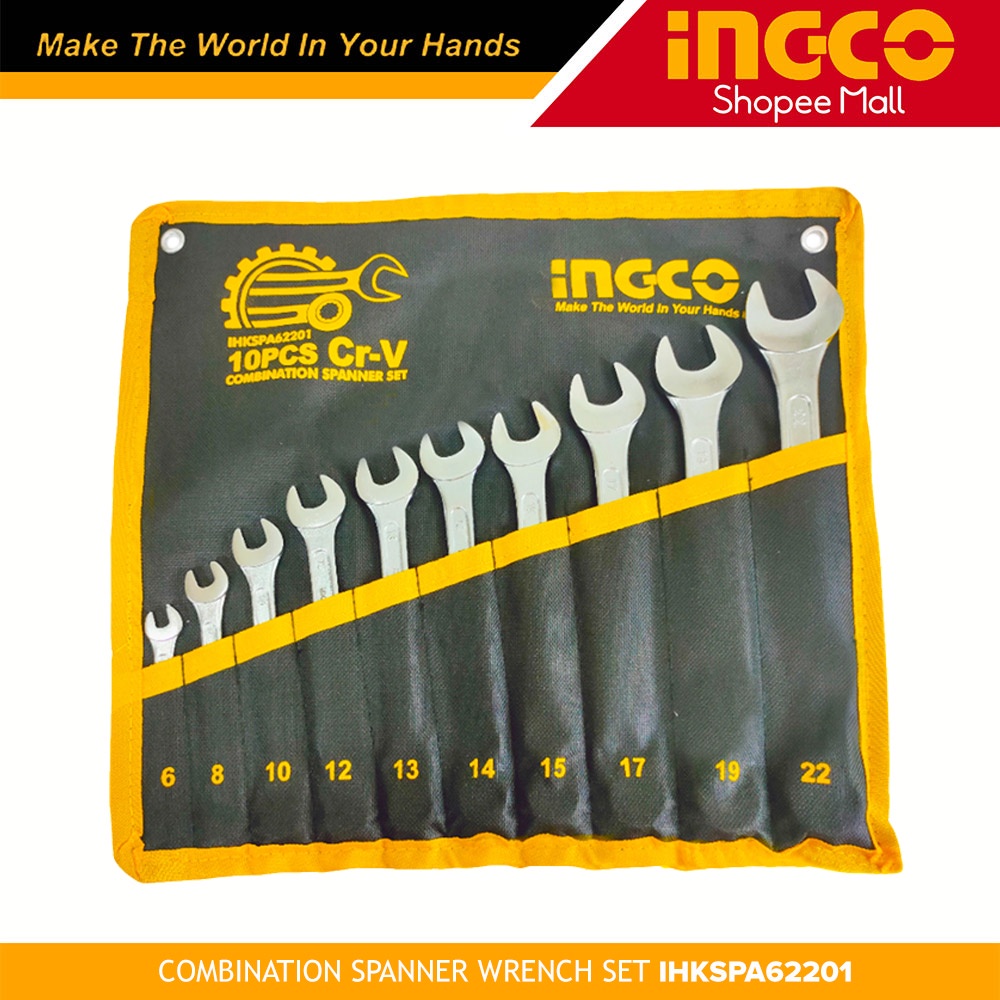 Ingco IHKSPA62201 10pcs Combination Spanner Wrench Set 6-22mm [CSS] Exc ...