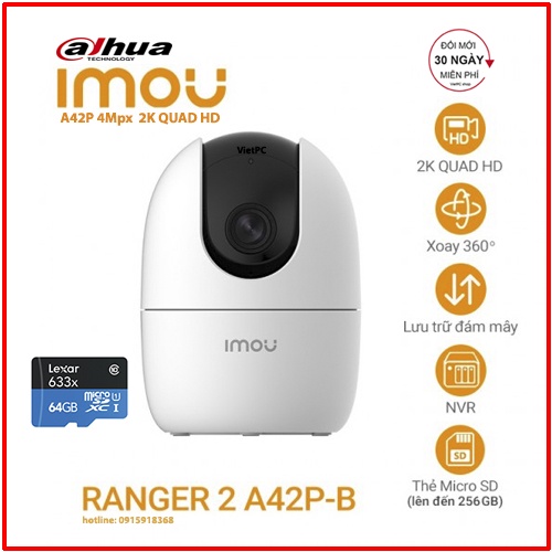 Imou Ranger 2 Wifi Camera (A42P-B) 4Mpx QUAD HD Super sharp, AI ...