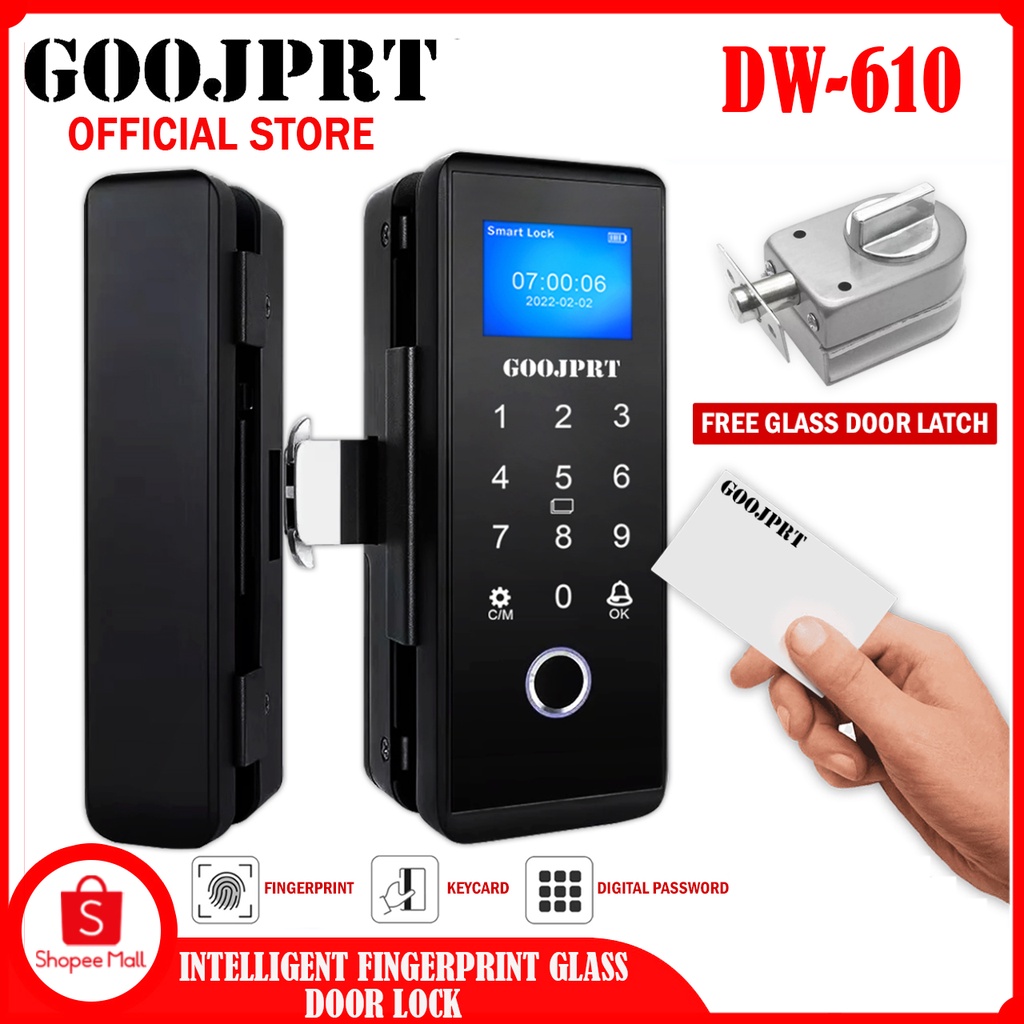 GOOJPRT DW-610 Smart Fingerprint Glass Door Lock 3 Ways to Unlock ...