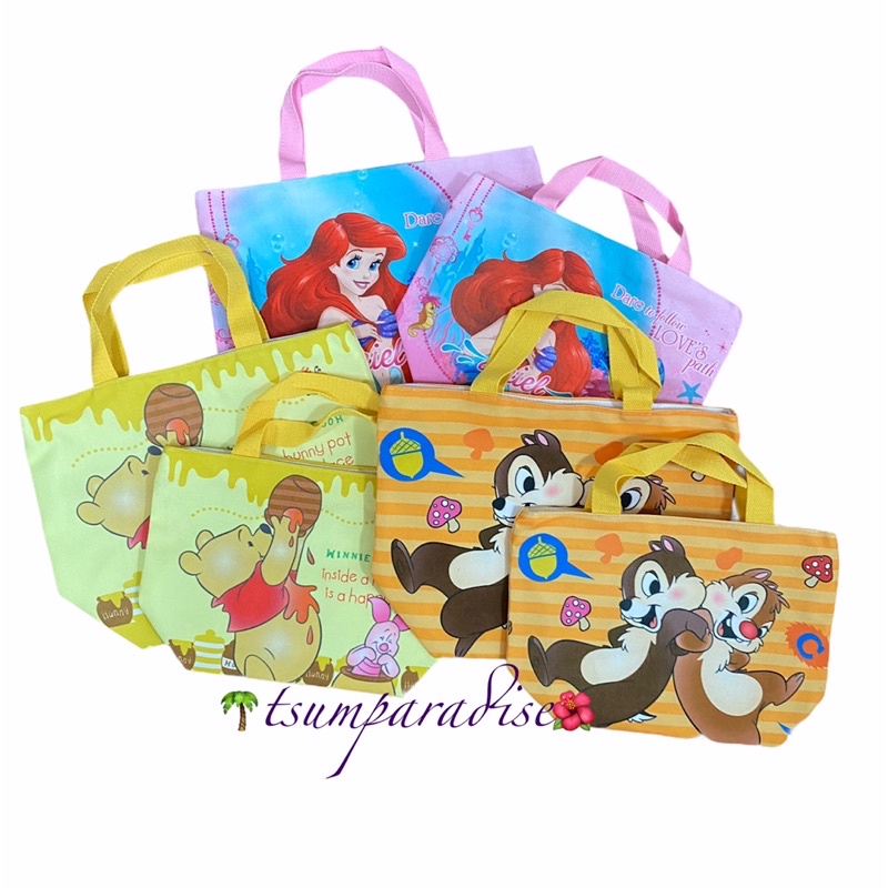 Winnie the Pooh Ariel Chip n Dale 2-pc Handbag Snack Bag Set | Shopee ...