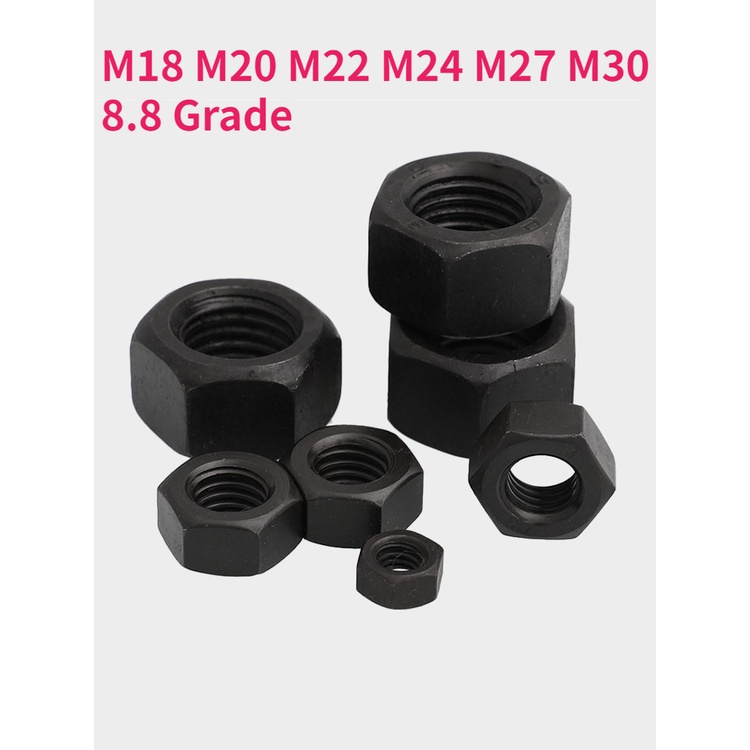 M18 M20 M22 M24 M27 M30 Black Grade 8.8 Carbon Steel Hex Hexagon Nut | Shopee Philippines
