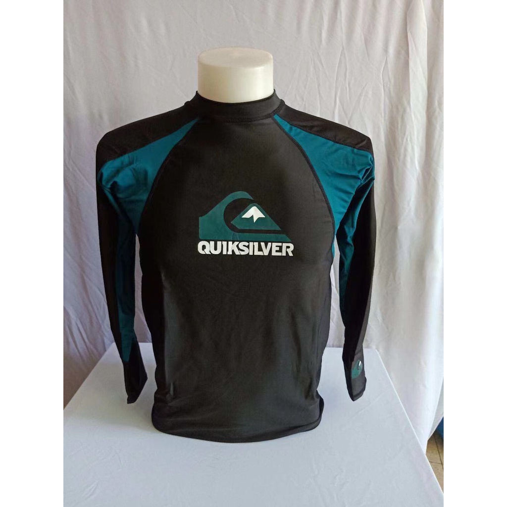 quicksilver swimming long sleeve for men black plain rash guard ...