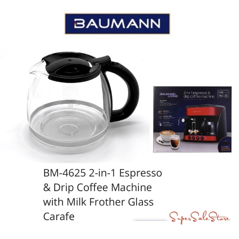 Baumann 2-in-1 Espresso & Drip Coffee Machine with Milk Frother Glass ...