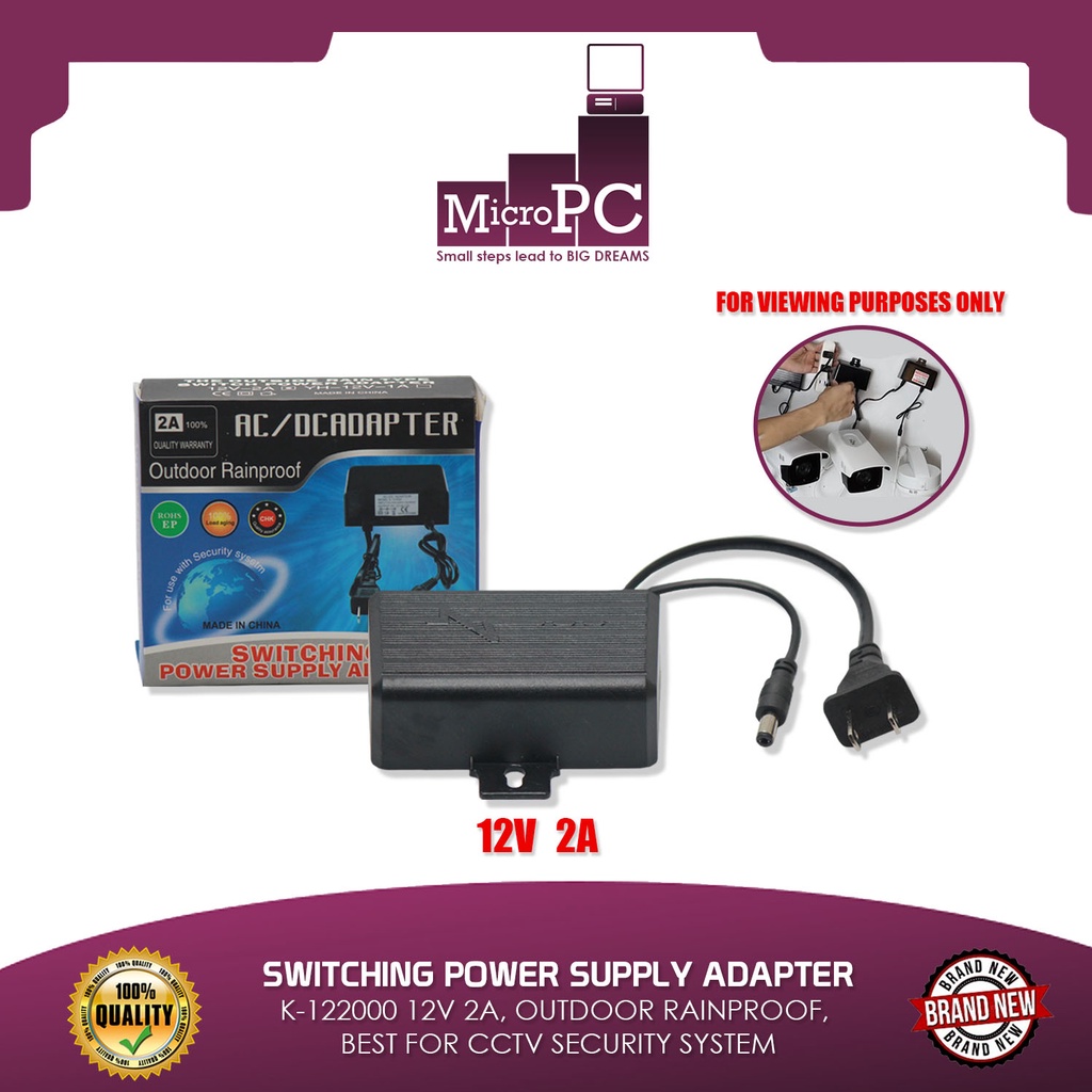 SWITCHING POWER SUPPLY ADAPTER, K-122000 12V 2A, OUTDOOR RAINPROOF ...
