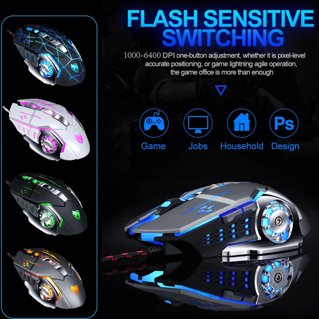 V6 T-WOLF Gaming Mouse Wired USB Computer Mice RGB Gamer PC Gaming ...