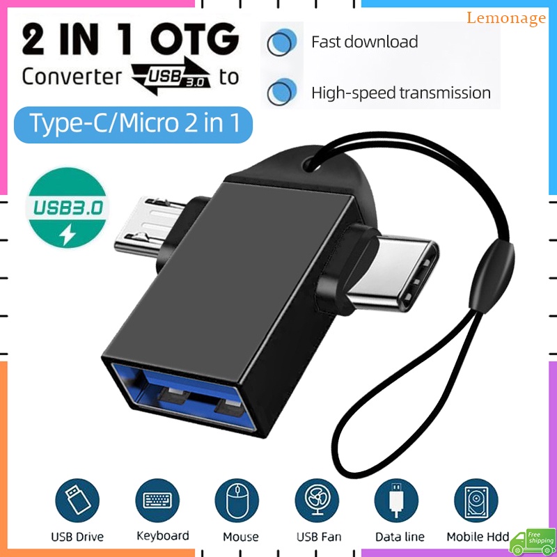 【Ready Stock】2 in 1 USB OTG Adapter USB to Micro Usb Type C OTG ...