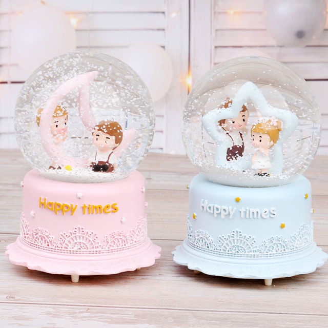 NY STORE Automatic Snow JUMBO Happy Time Couple Crystal Ball Snow ...