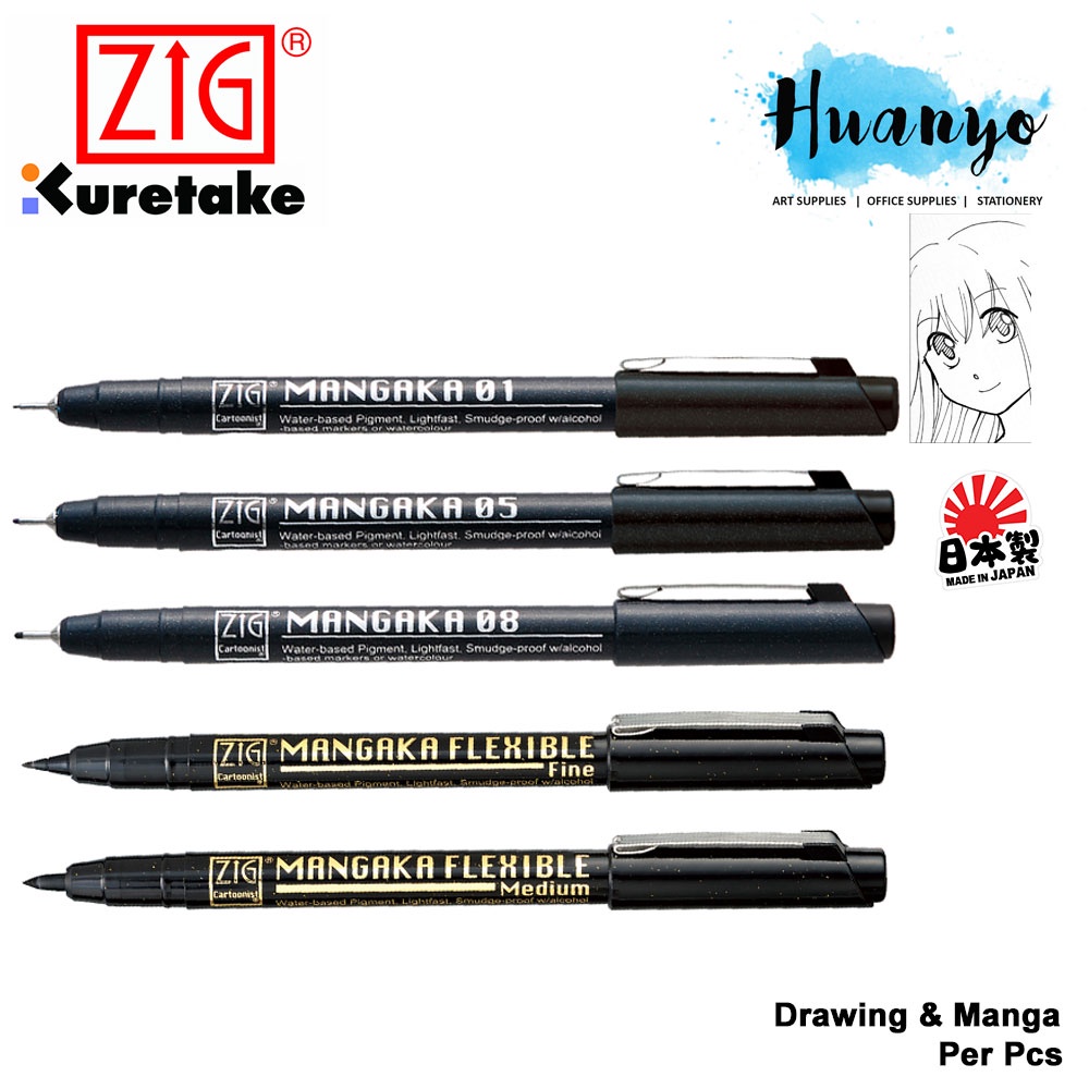 Kuretake Zig Mangaka Manga Technical Drawing & Flexible Brush Pen (005 ...