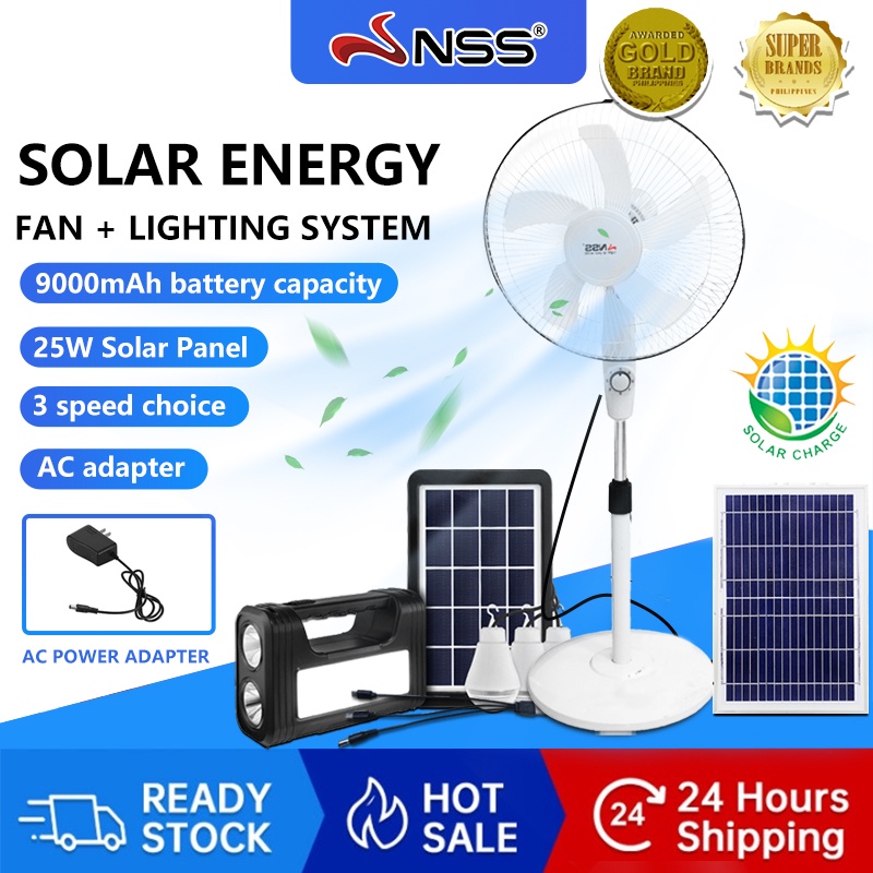 NSS 16" Solar Fan Rechargeable Stand Fan With 25W Solar Panel +8017 ...